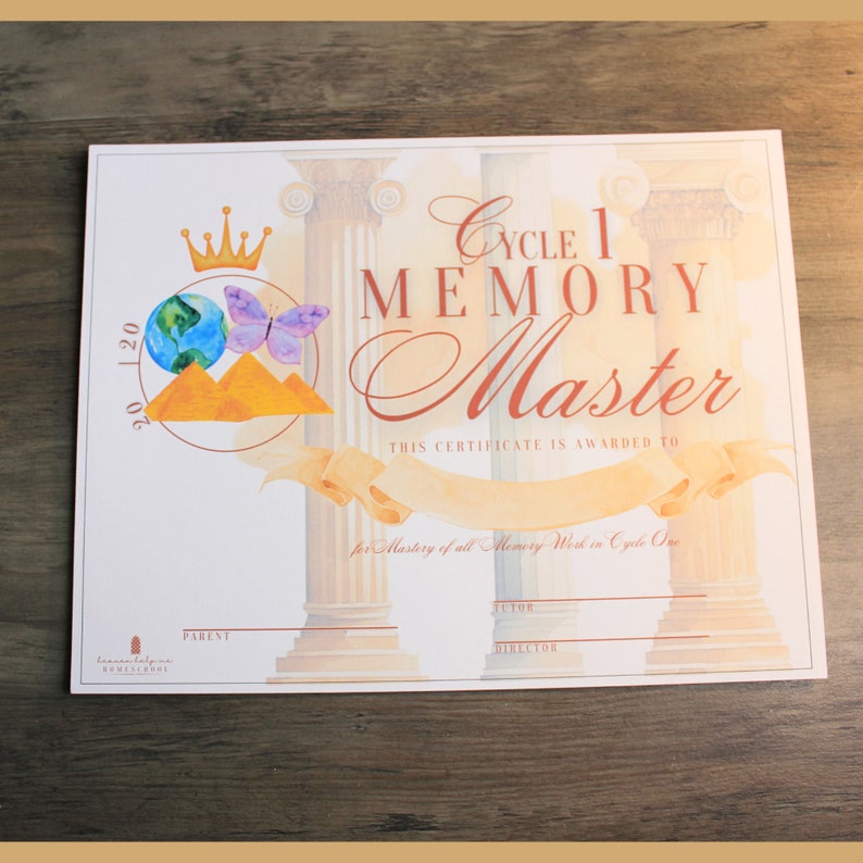 Cycle 1 Certificate of Completion Memory Master Award Homeschool ...