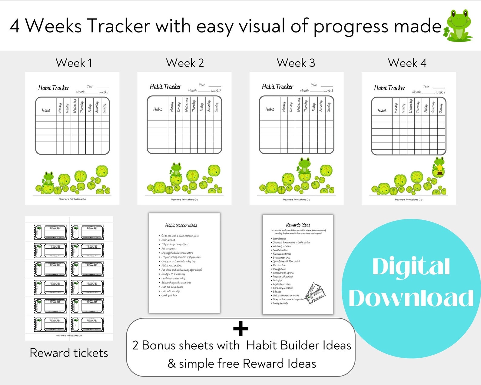 Kids Habit Tracker Printable , Fun Routine Checker, Frog, Daily Weekly ...