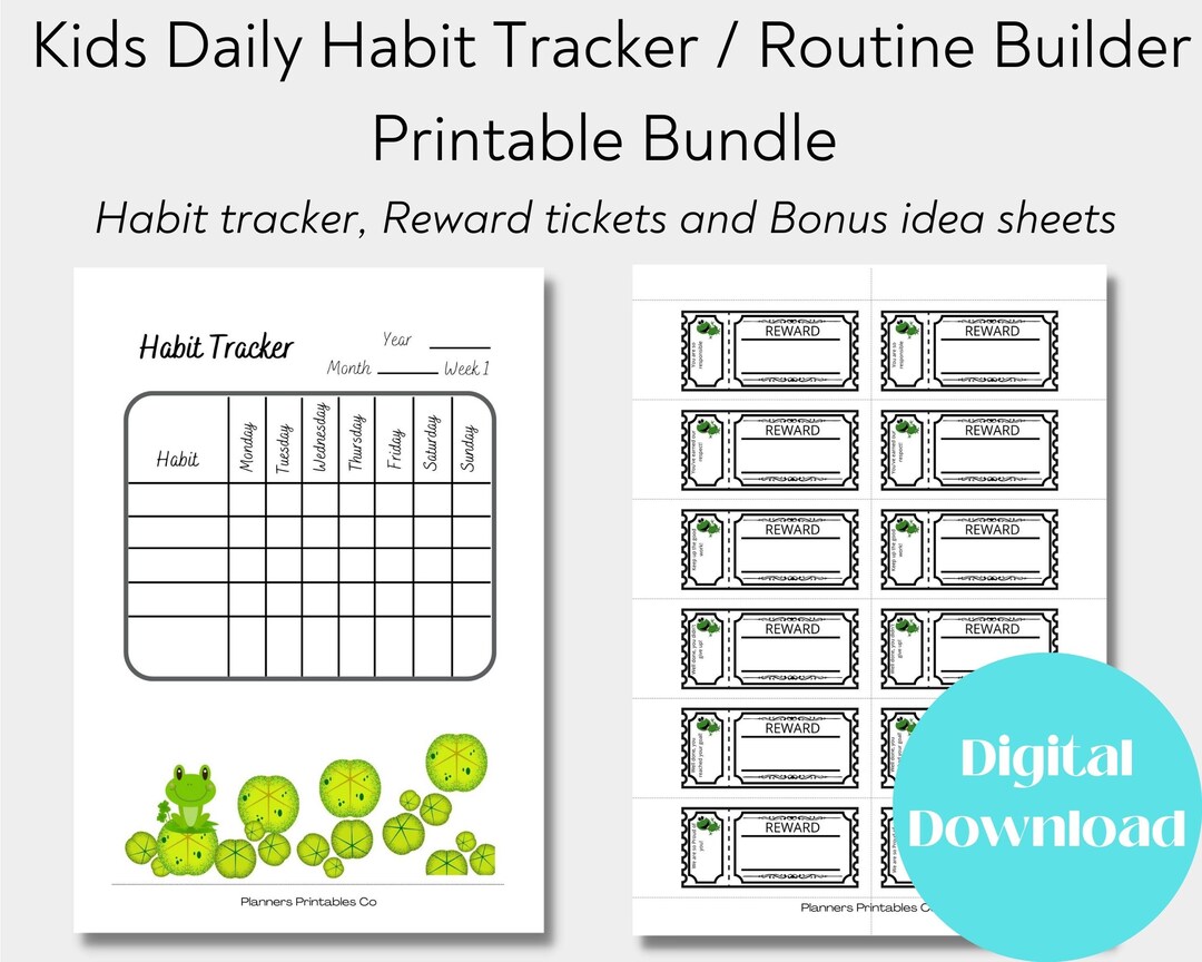 Kids Habit Tracker Printable , Fun Routine Checker, Frog, Daily Weekly ...
