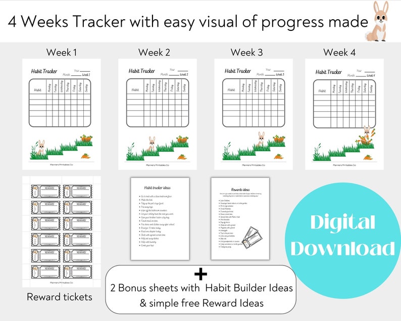 Kids Habit Tracker Printable Fun Routine Checker Bunny - Etsy