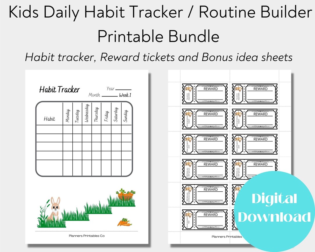 Kids Habit Tracker Printable, Fun Routine Checker, Bunny, Daily Weekly ...