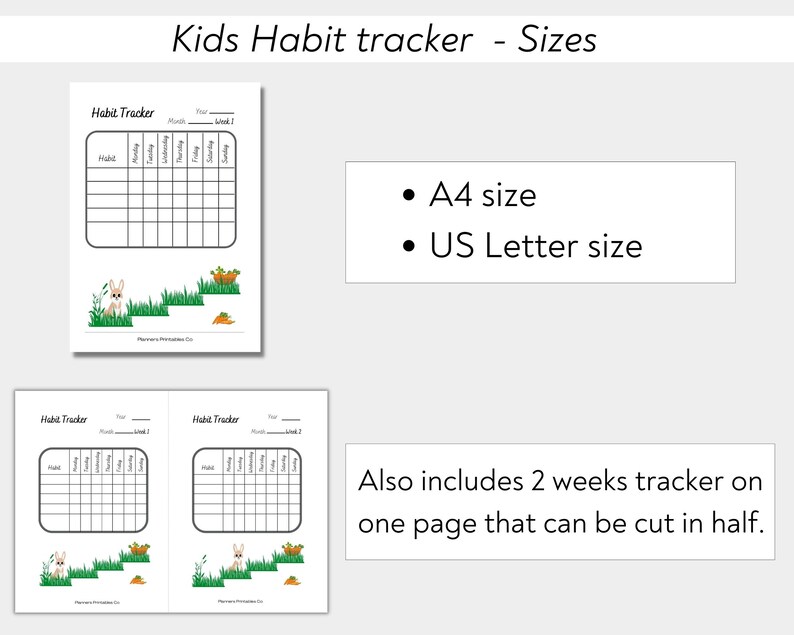 Kids Habit Tracker Printable, Fun Routine Checker, Bunny, Daily Weekly ...