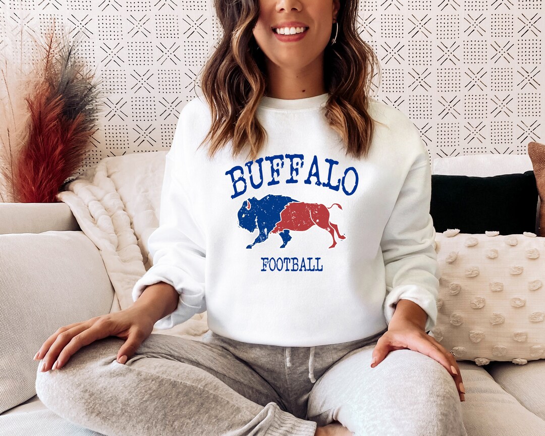 Buffalo Red and Blue Football Distressed Grunge Soft Oversized Comfy ...