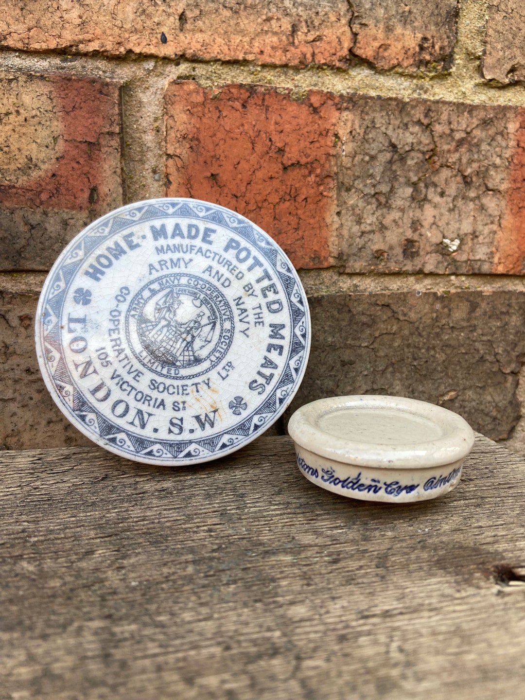 Antique Army and Navy Home-made Potted Meat Pot Lid and Singletons ...