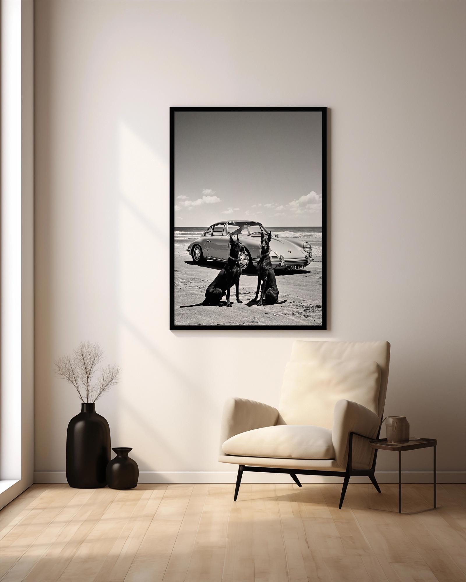Porsche 911 Black & White Print,classic Car Digital Download | Doberman ...
