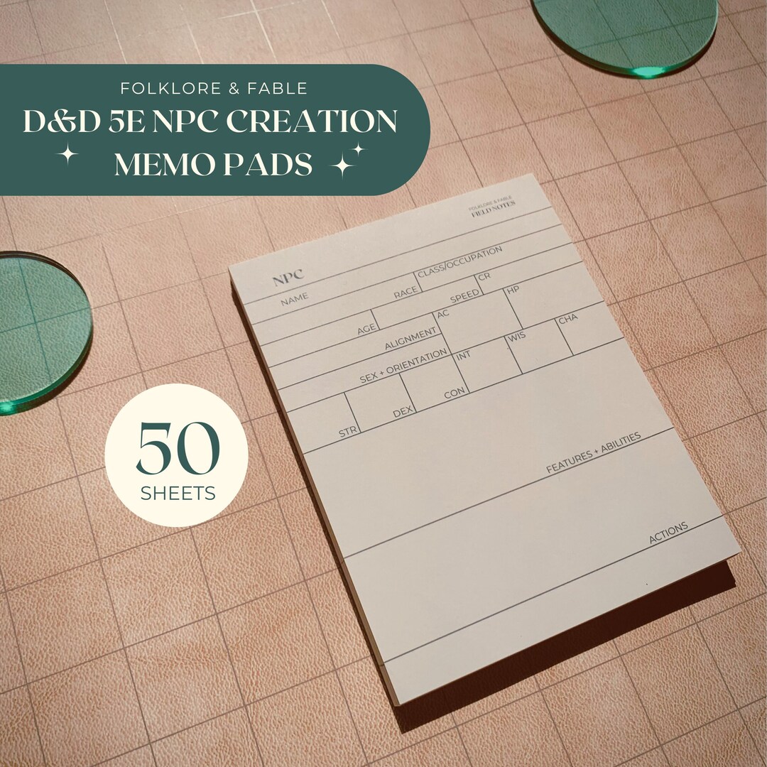 D&D NPC Creation Memo Pads | Dungeon Master Notepads | Dungeons and ...
