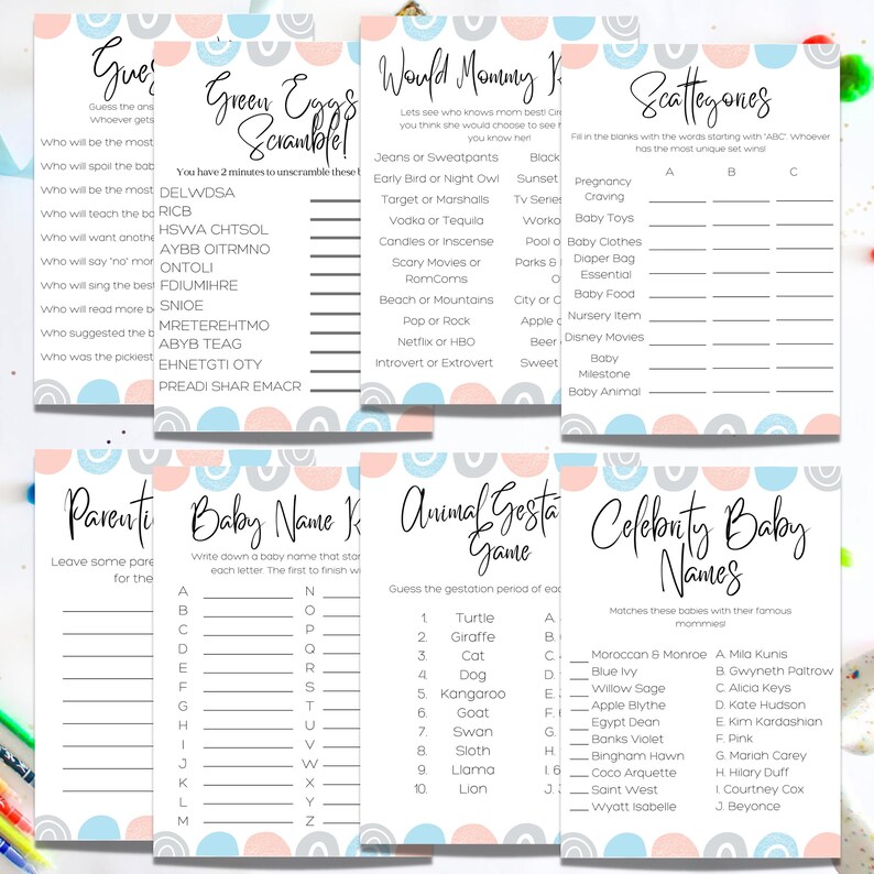 Rainbow Baby Shower Game Set – 10 Fun Printable Games – Gender Neutral ...