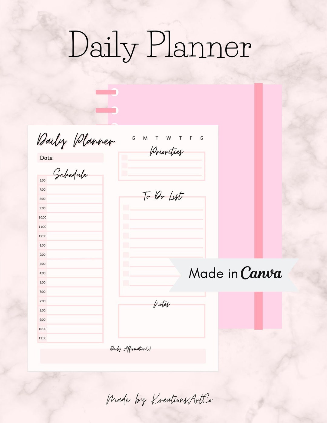 Editable Daily Planner Template | Canva Editable and Printable Template ...