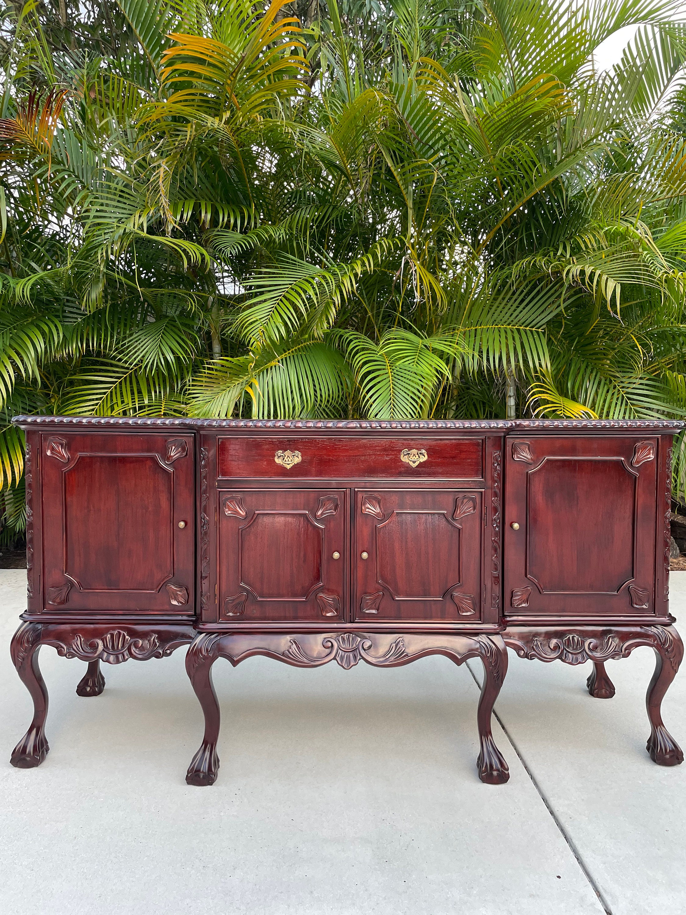 Vintage Solid Large Chippendale Sideboard Server Buffet With Claw Ball ...