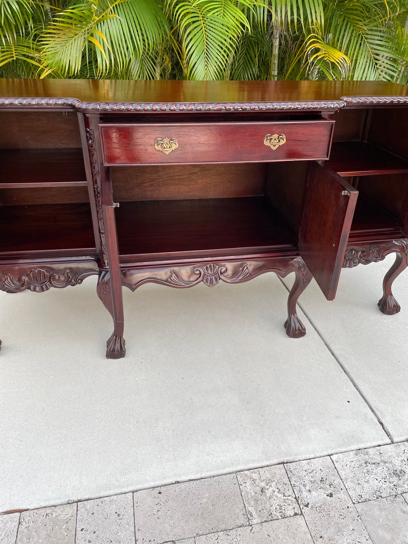 Vintage Solid Large Chippendale Sideboard Server Buffet With Claw Ball ...