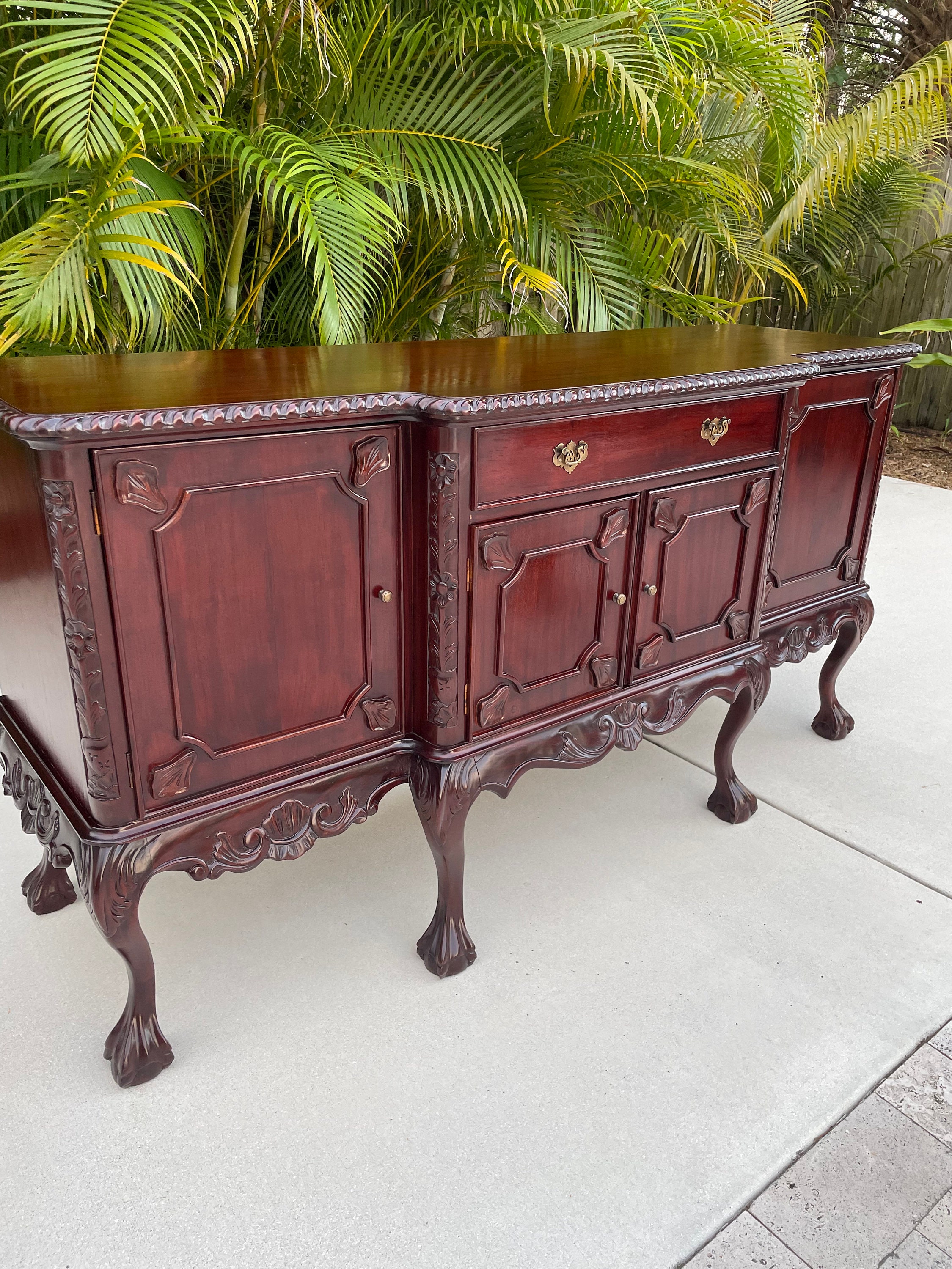Vintage Solid Large Chippendale Sideboard Server Buffet With Claw Ball ...