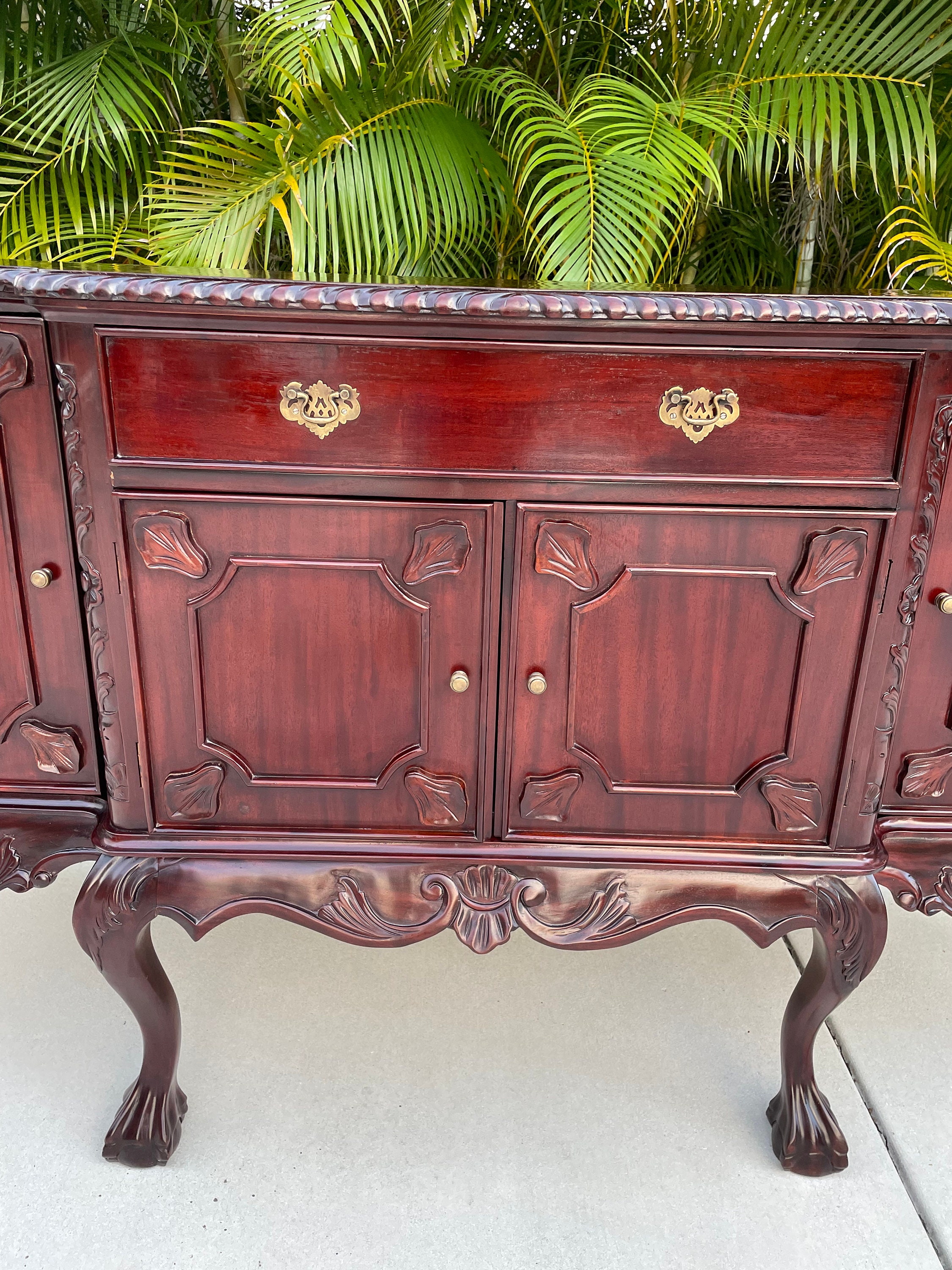 Vintage Solid Large Chippendale Sideboard Server Buffet With Claw Ball ...