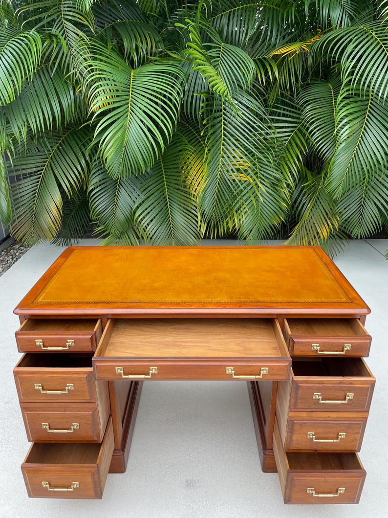 Sligh-lowry Kneehole Desk With Leather Top - Etsy