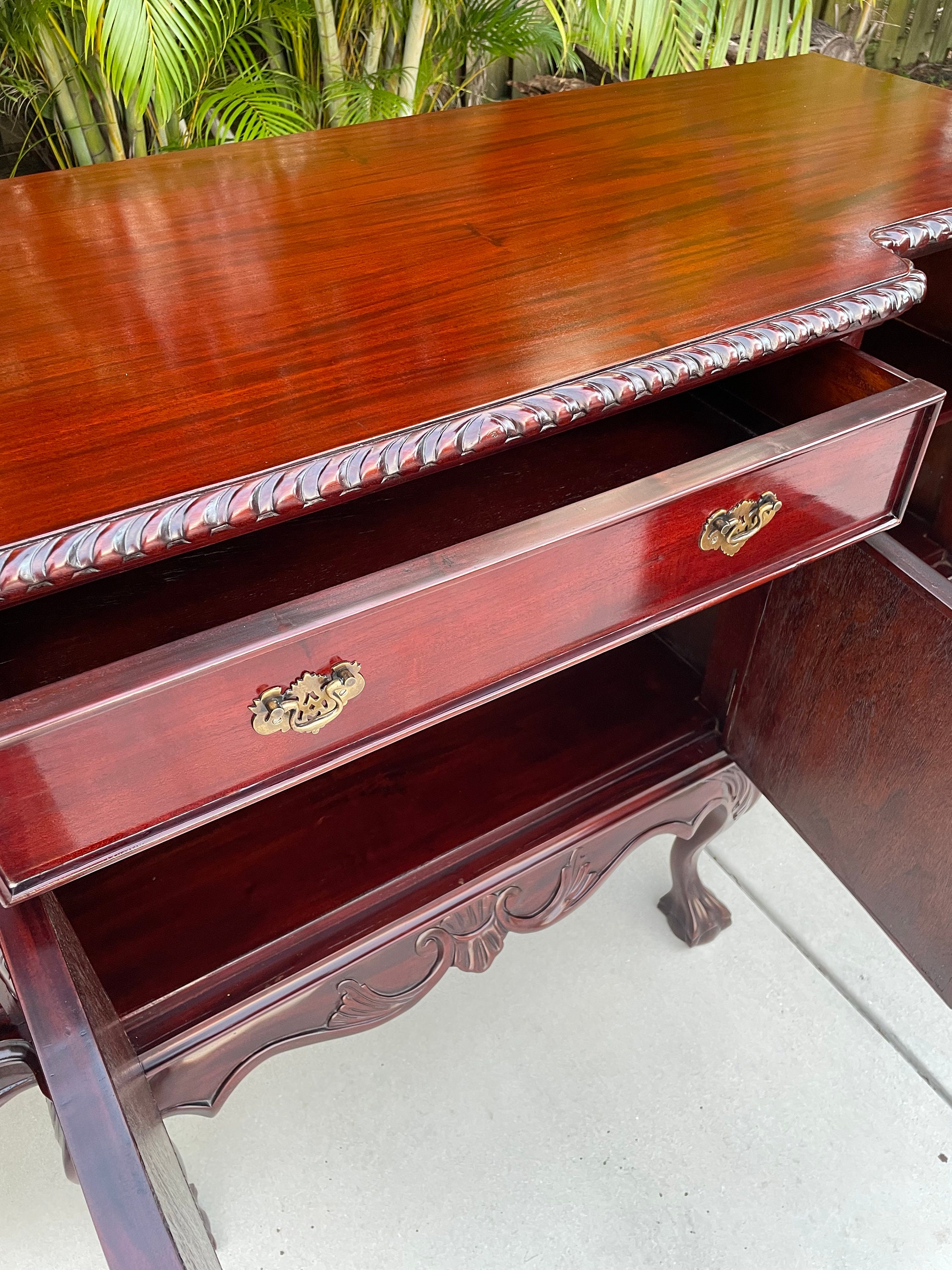 Vintage Solid Large Chippendale Sideboard Server Buffet With Claw Ball ...
