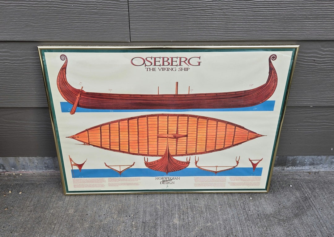1991 Oseberg Viking Ship Poster Vintage Framed Art Archaeological ...