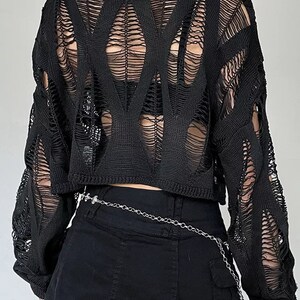 Ripped Vintage Crop Top Y2K Hollow Out Sweater Crochet Smock - Etsy