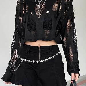 Ripped Vintage Crop Top Y2K Hollow Out Sweater Crochet Smock - Etsy