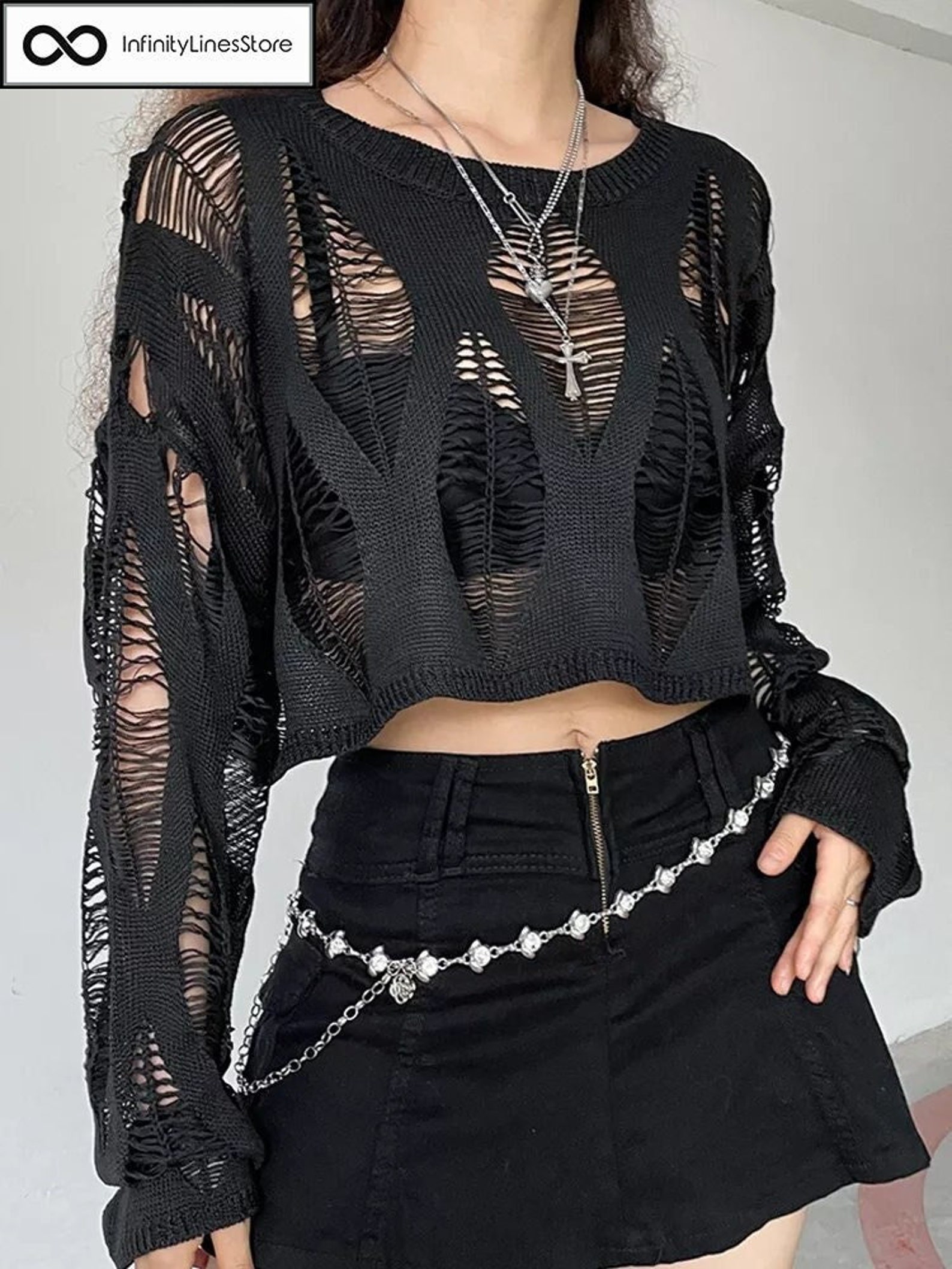 Ripped Vintage Crop Top Y2K Hollow Out Sweater Crochet Smock - Etsy
