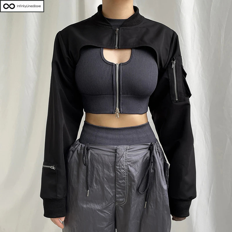 Open Breast Crop Top Black Techwear Top Y2k Crop Top Gothic Etsy