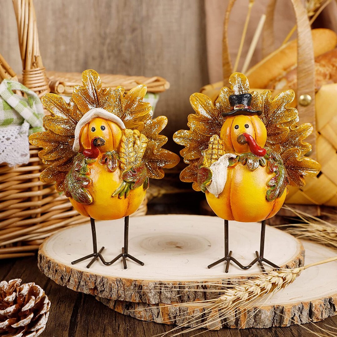 Thanksgiving Turkey Figurine Set of 2 Resin Turkey Fall - Etsy