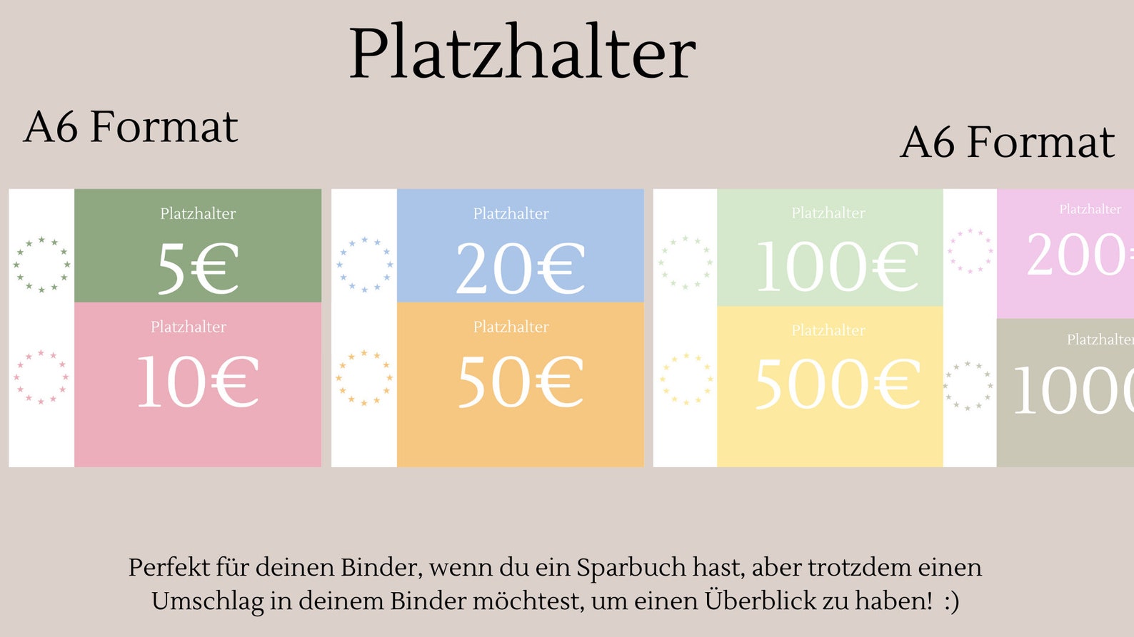 Platzhalter/Umschlagmethode/Binder/Sparen/Challenge - Etsy.de