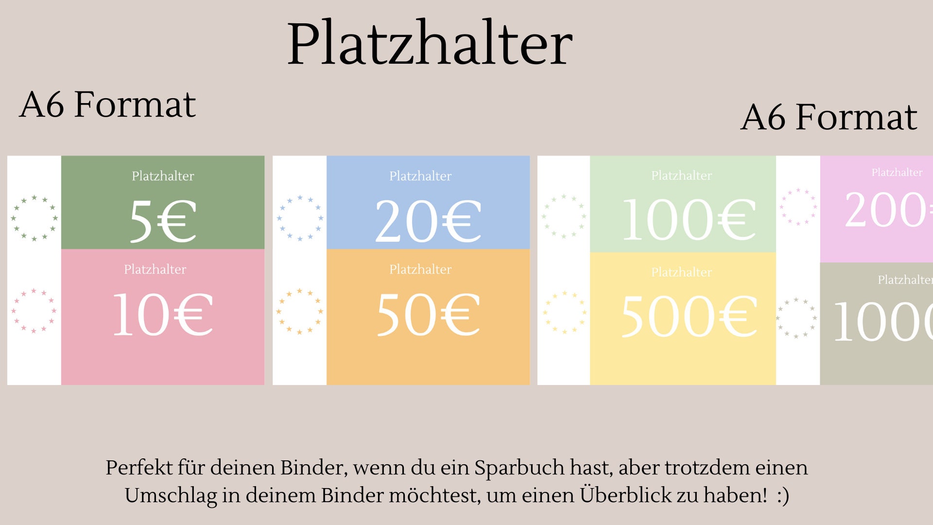 Platzhalter/Umschlagmethode/Binder/Sparen/Challenge - Etsy.de