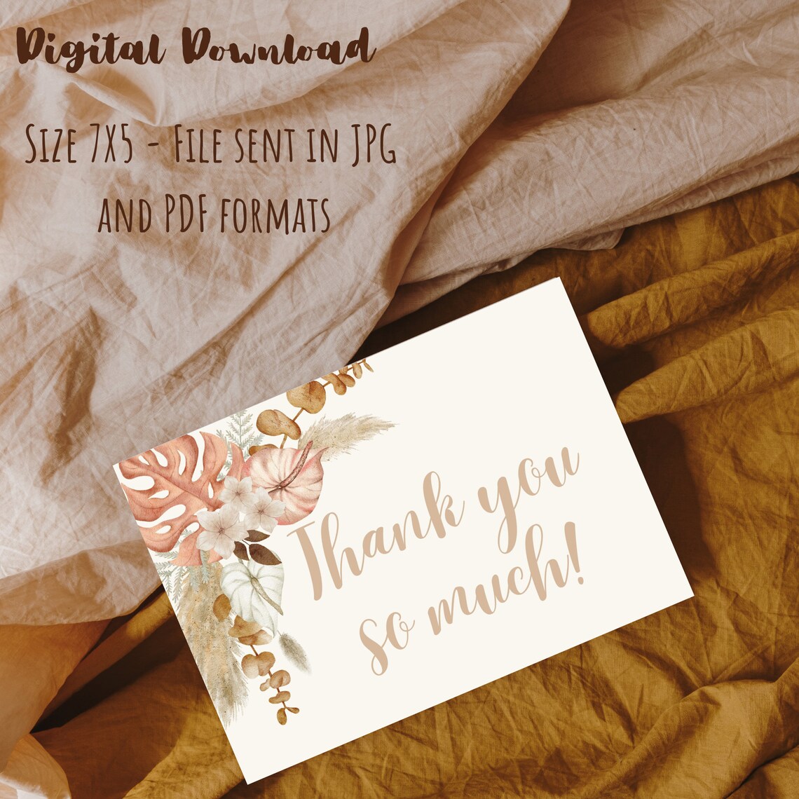 Thank You Card, Boho Thank You Card, Printable Thank You Card, Digital ...