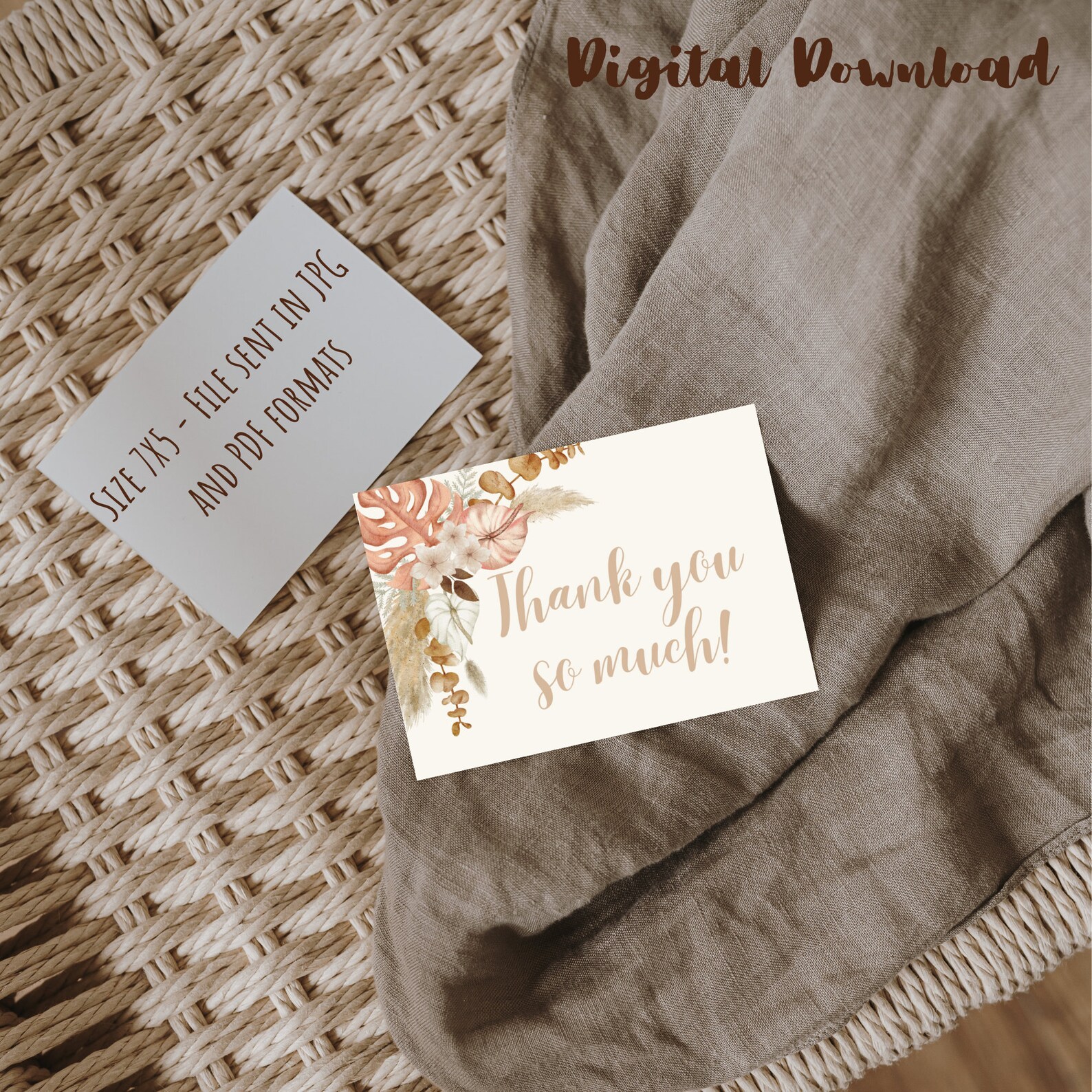 Thank You Card, Boho Thank You Card, Printable Thank You Card, Digital ...