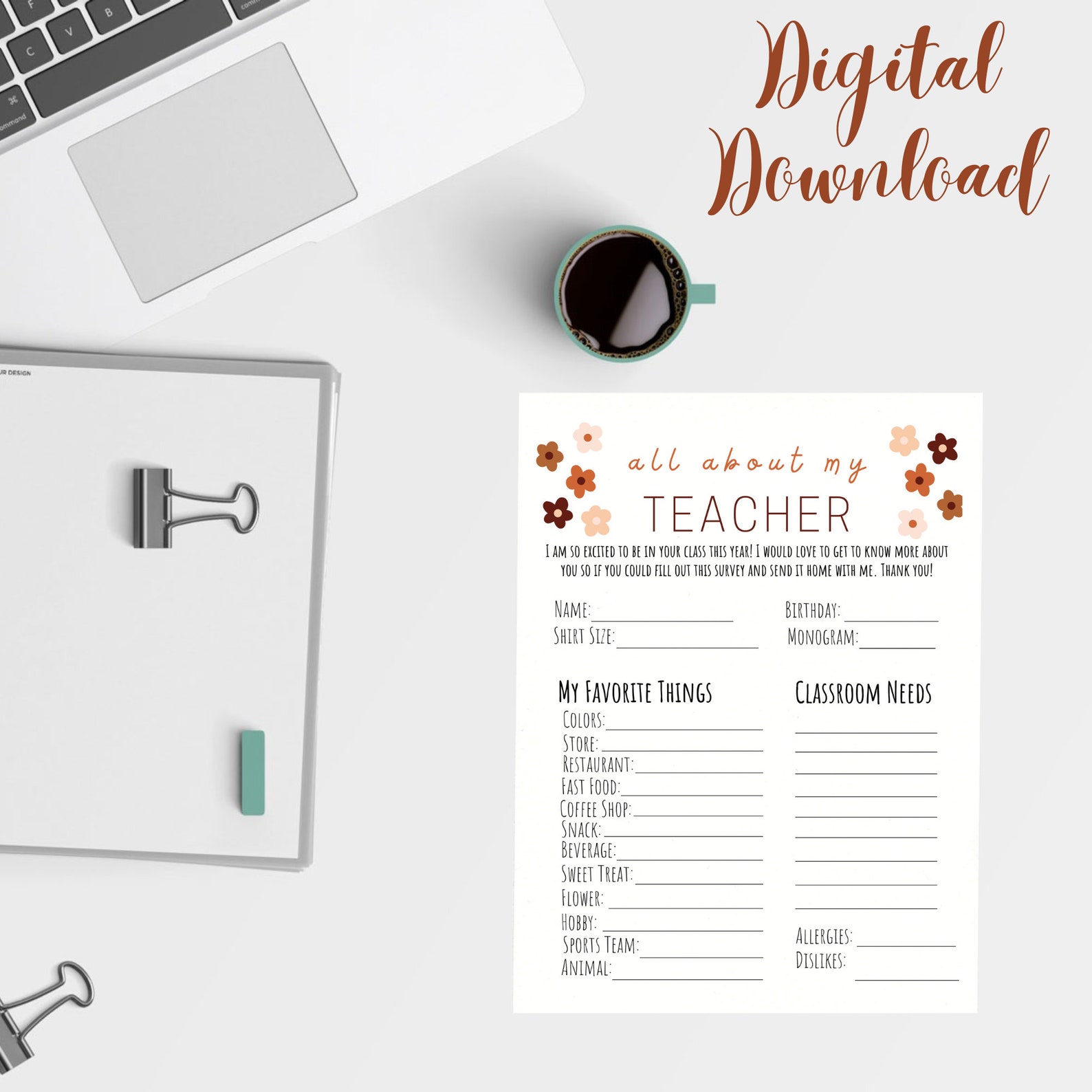 Printable All About My Teacher Sheet, All About My Teacher, Teacher ...