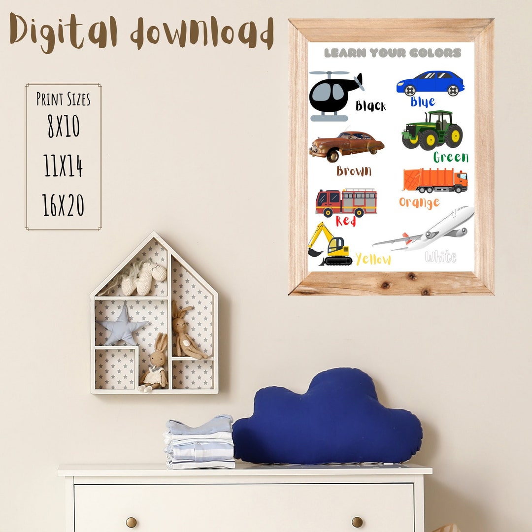 Learn Your Colors Wall Art, Boy Room Decor, Nursery Wall Art, Digital ...