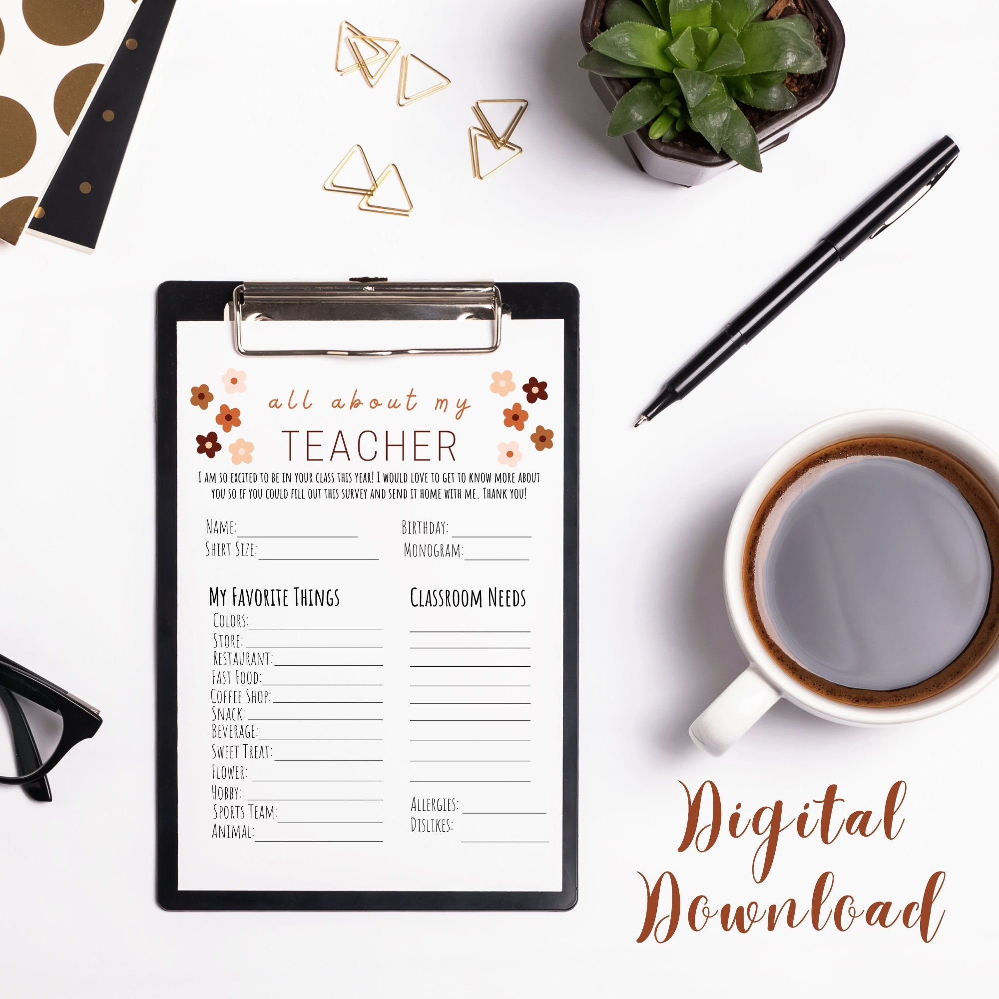 Printable All About My Teacher Sheet, All About My Teacher, Teacher ...