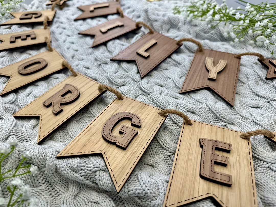 Personalised Bunting | Wooden Name Sign Bespoke Bunting Kids Wall Decal ...