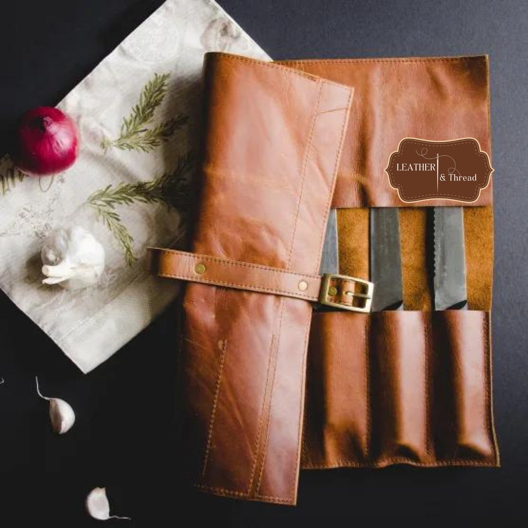 Handmade Leather Roll up Knife Bag - Classic Style Leather Knife Roll ...