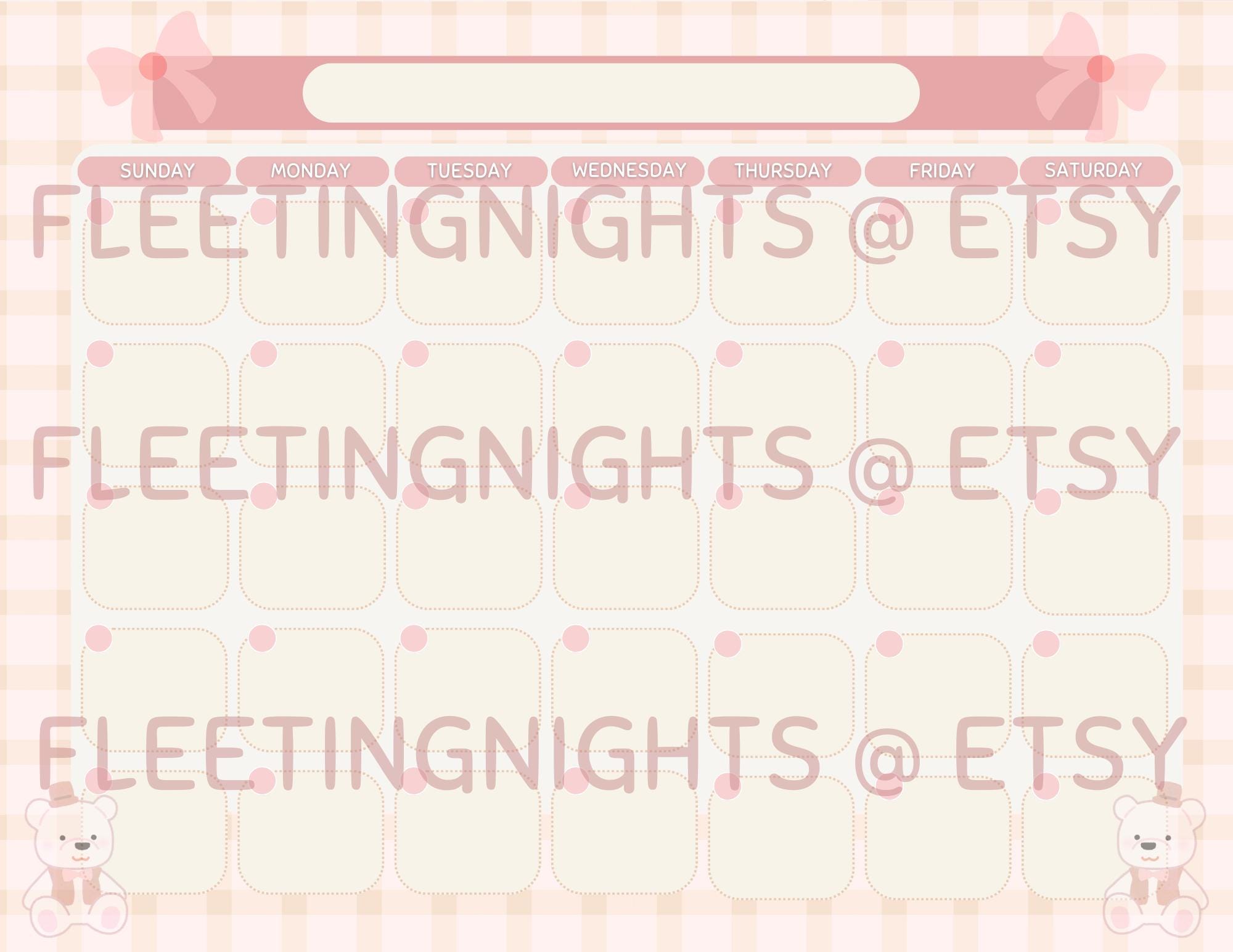 Printable Blank Calendar | Teddy Bear & Coquette Theme | Multiple ...