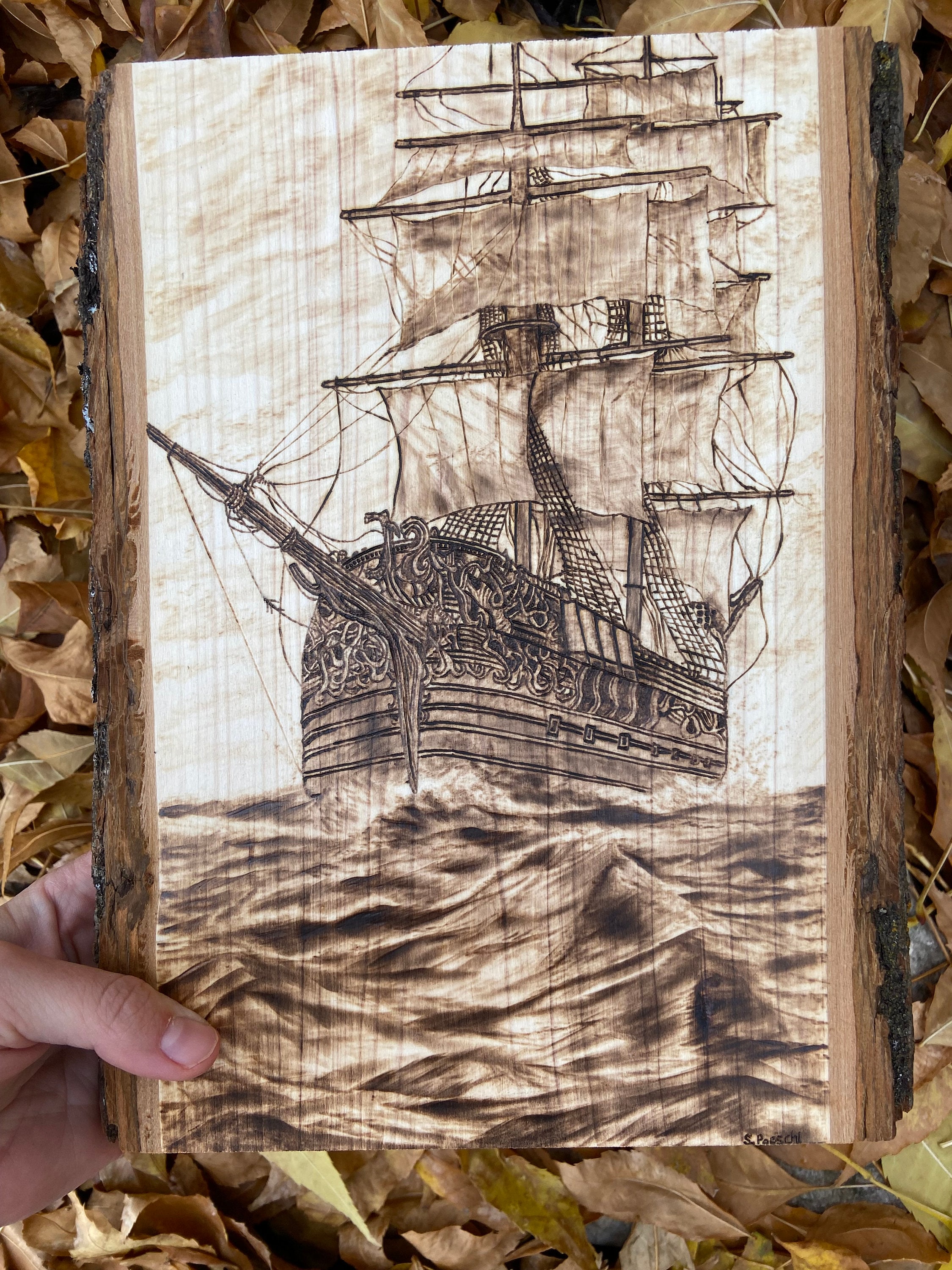 Wood Burned Ship at Sea - Etsy