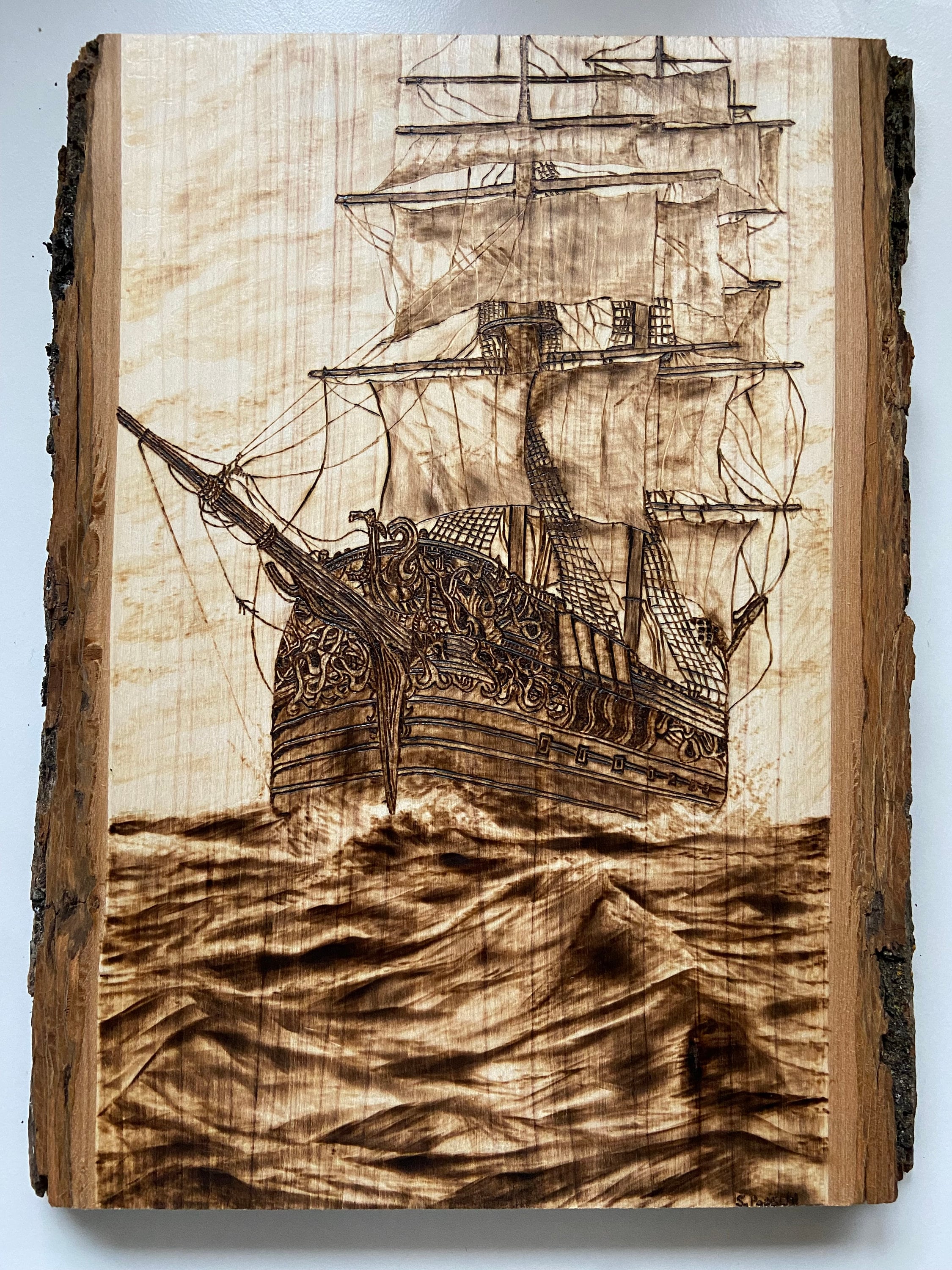 Wood Burned Ship at Sea - Etsy