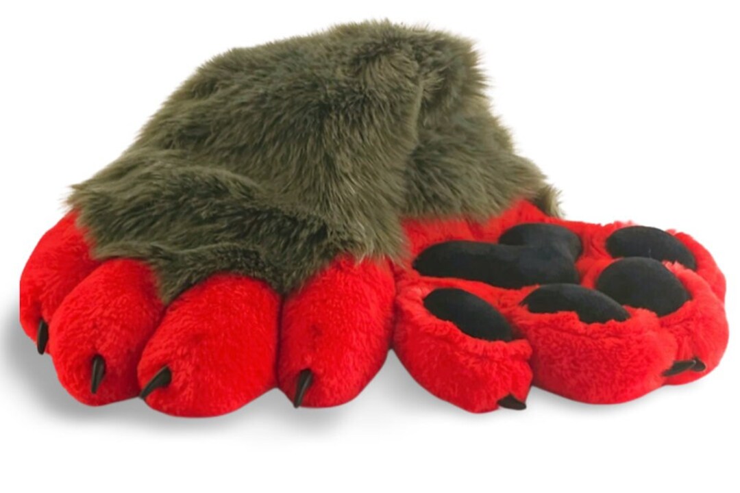 Dark Gray and Fire Engine Red Faux Fur Paw With Black Mink Paw Pads and ...