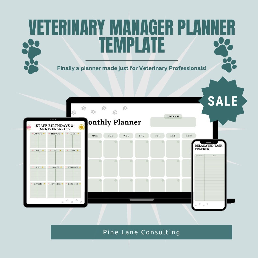 Veterinary Manager Yearly Planner: 34-page Template (digital Download ...