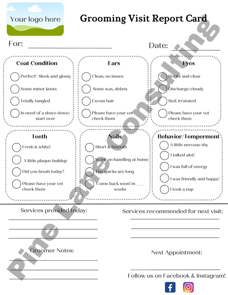 Dog & Cat Grooming Report Card: Editable Pet Groomer Template (canva ...