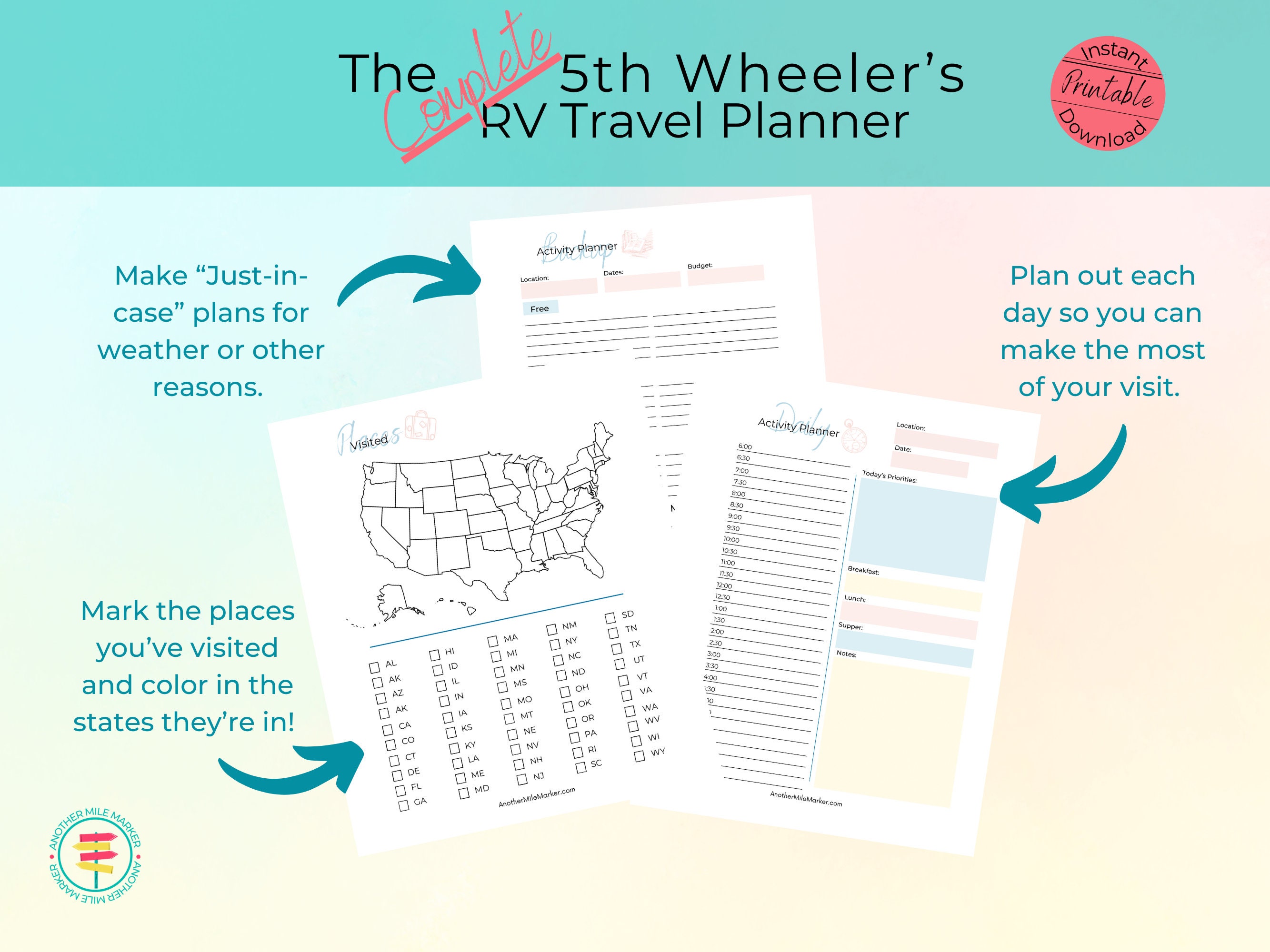 Printable RV Planner Budget Planner Packing Lists Vehicle/rv Records ...