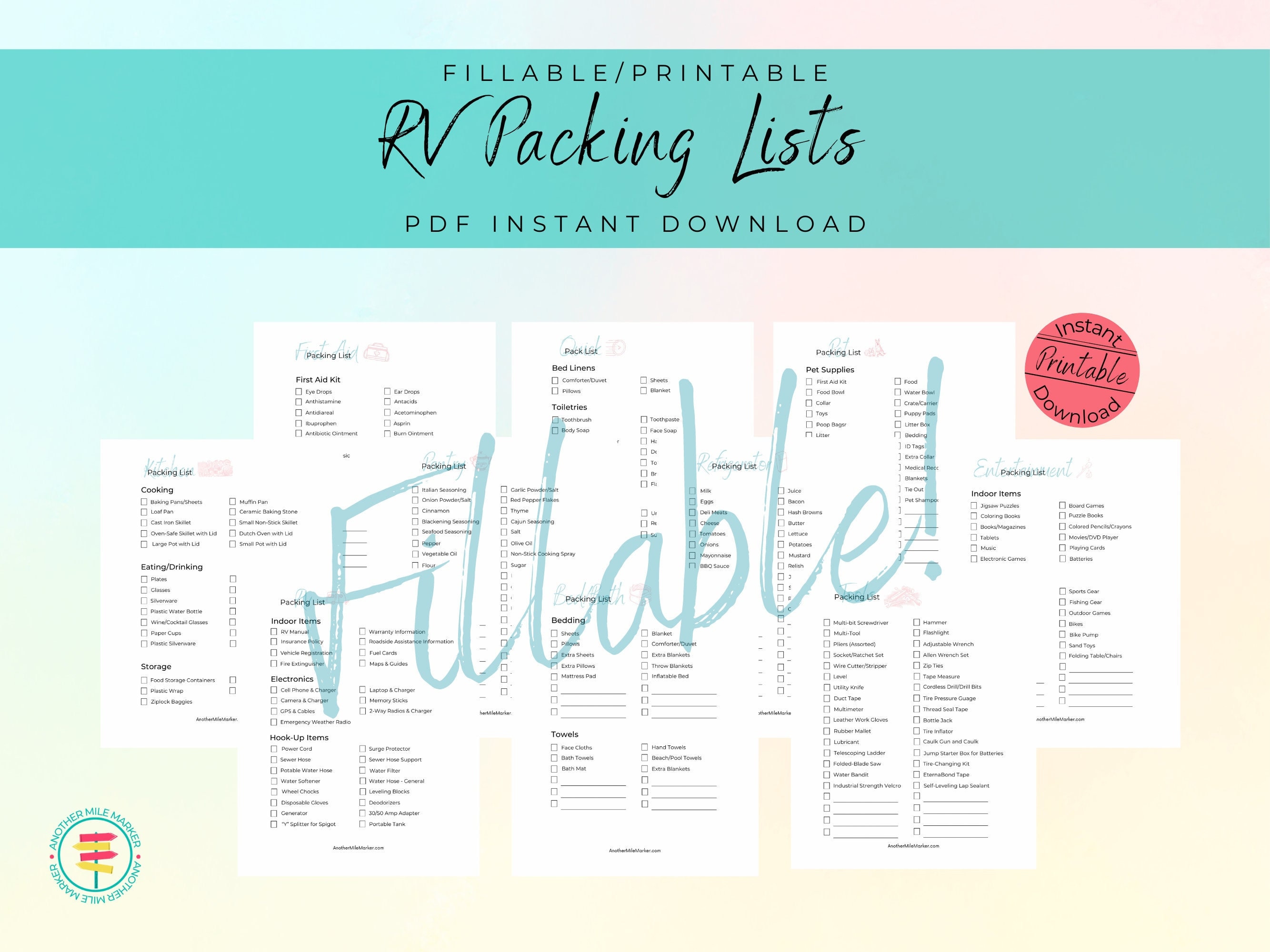 RV Packing Lists, Packing Checklists, Vacation Packing Lists, Printable ...