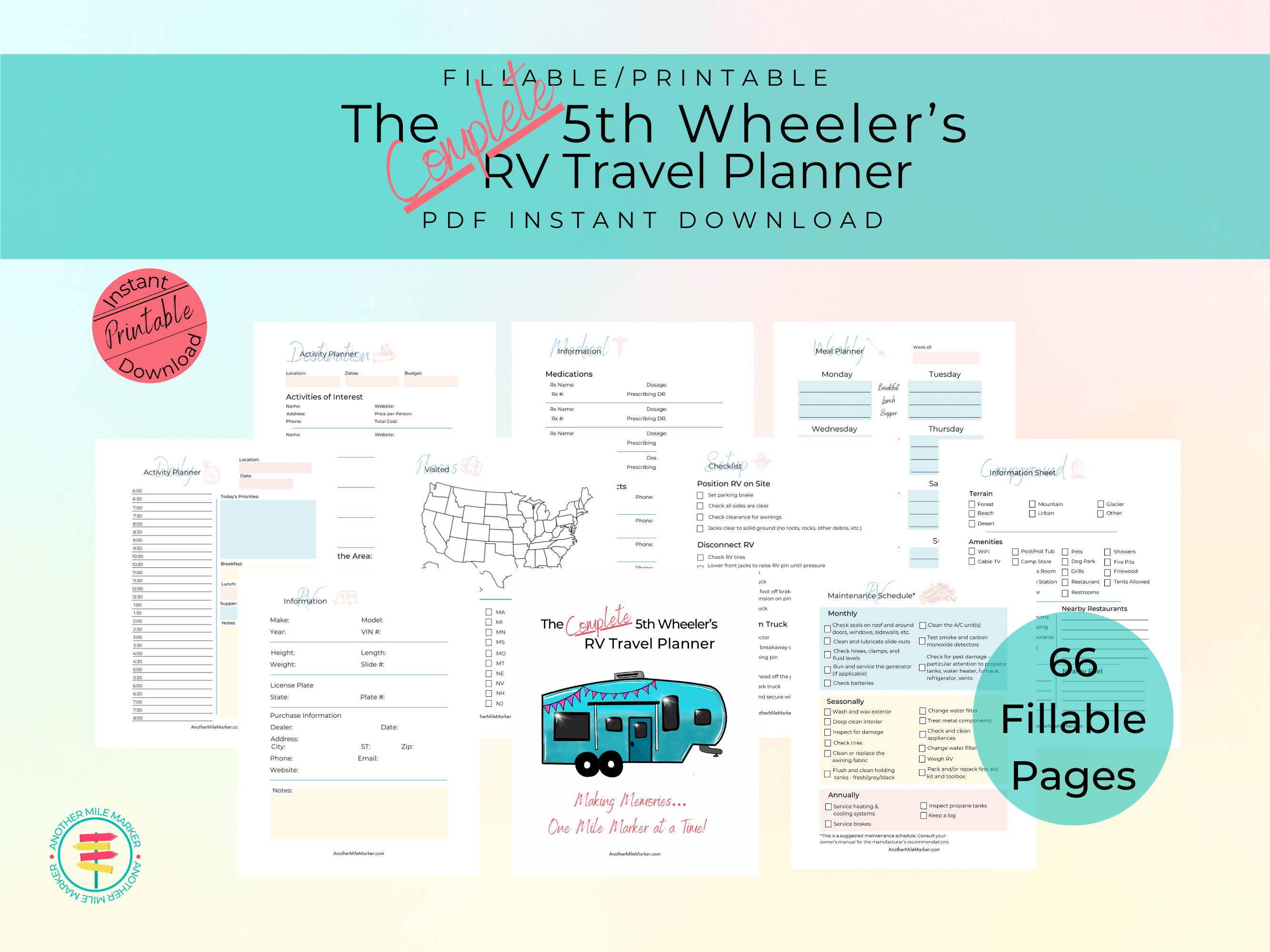 Printable RV Planner | Budget Planner | Packing Lists | Vehicle/rv ...
