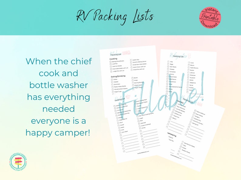 RV Packing Lists, Packing Checklists, Vacation Packing Lists, Printable ...