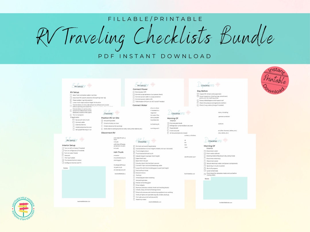 5th Wheel Traveling Checklists, RV Traveling Checklists, RV Departure ...