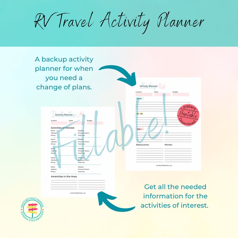 Printable Travel Activity Planner, Vacation Journal, Trip Itinerary ...