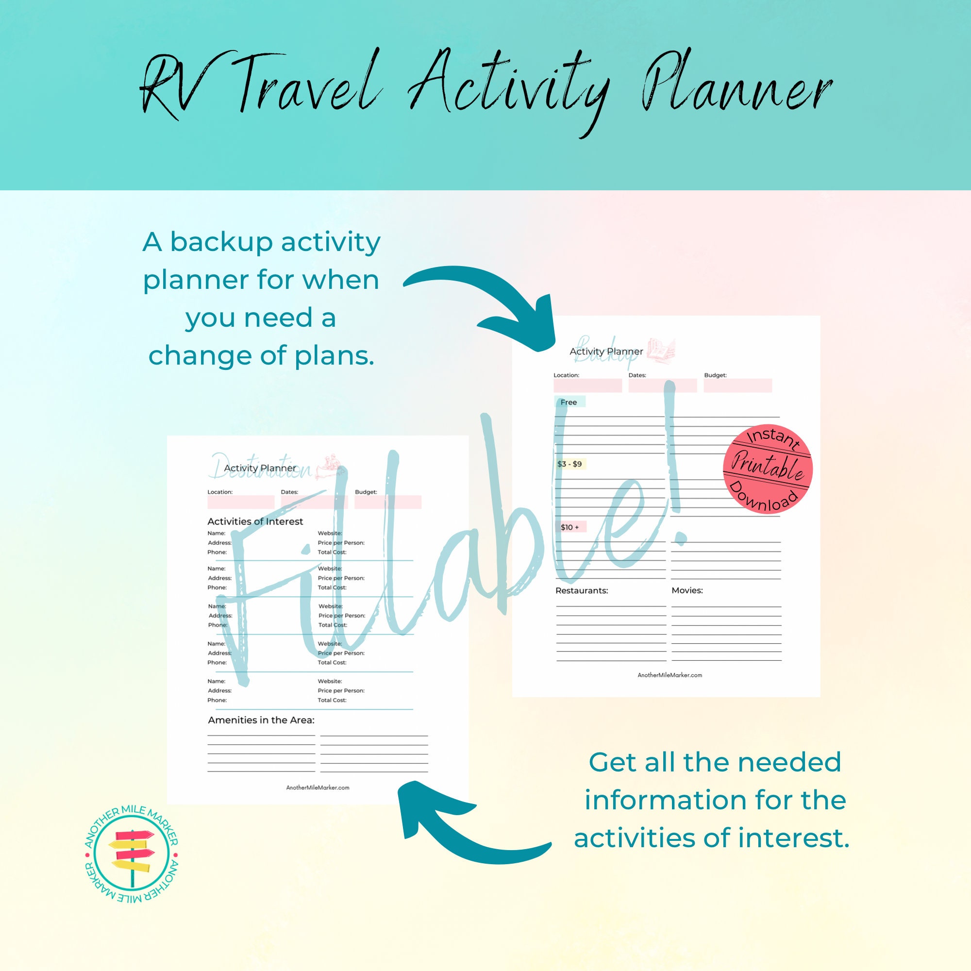 Printable Travel Activity Planner, Vacation Journal, Trip Itinerary ...