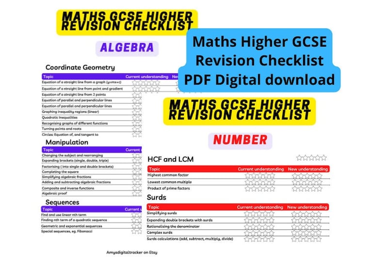 Maths GCSE Higher Revision Checklist Digital Download - Etsy