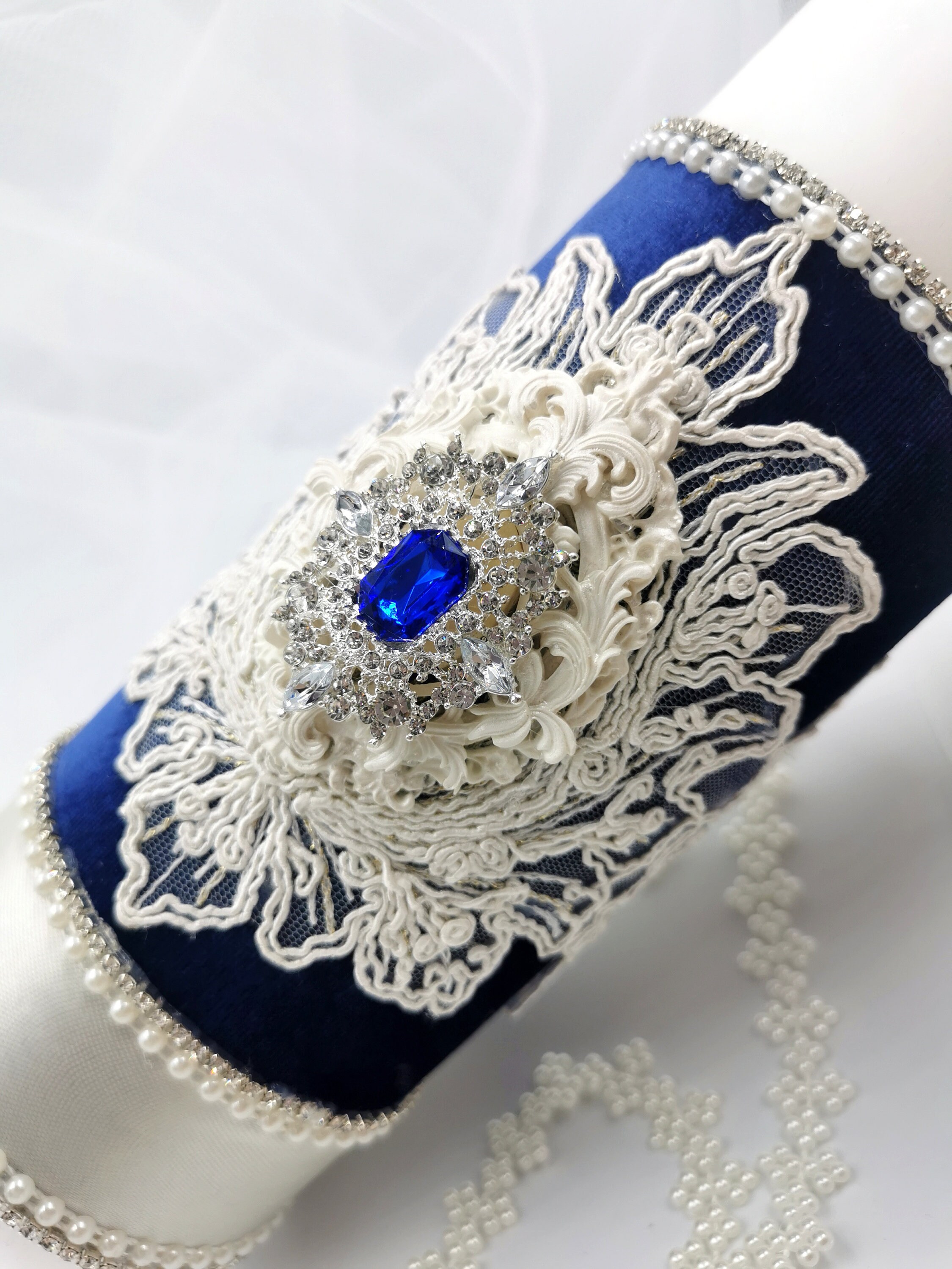 ROYAL BLUE Candles With Hand Made Removable Decorative Cases, Velvet ...
