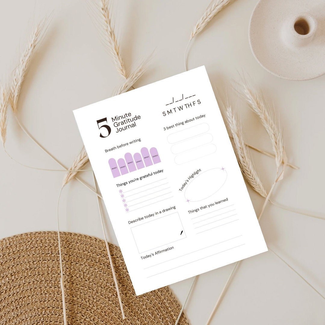 5 Min Gratitude Journal Instant Download Printable Journal Self Care ...