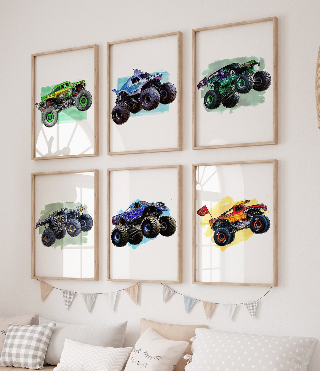 Monster Truck Posters Kids Room Set de 6 vivero Monster Truck Wall Art ...